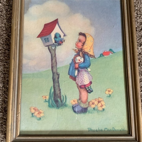 Wall Decor | Vintage Framed Phoebe Macdonald Little Girl Talking To ...